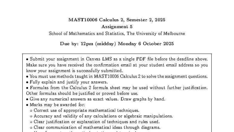 Assignment 5 MAST10006: Calculus 2 - Differential Equations Analysis ...