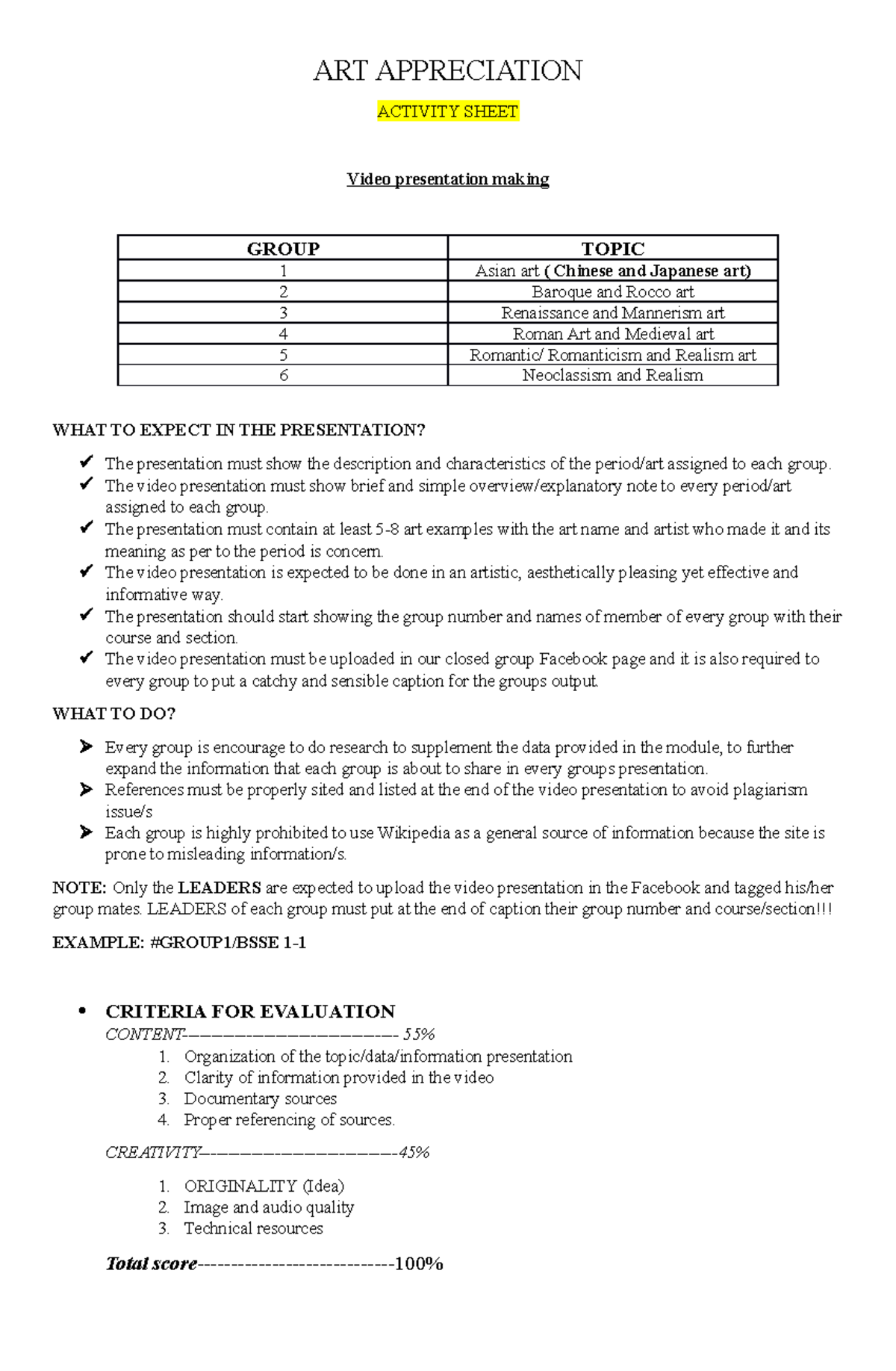 Art app activity sheet - ART APPRECIATION ACTIVITY SHEET Video ...