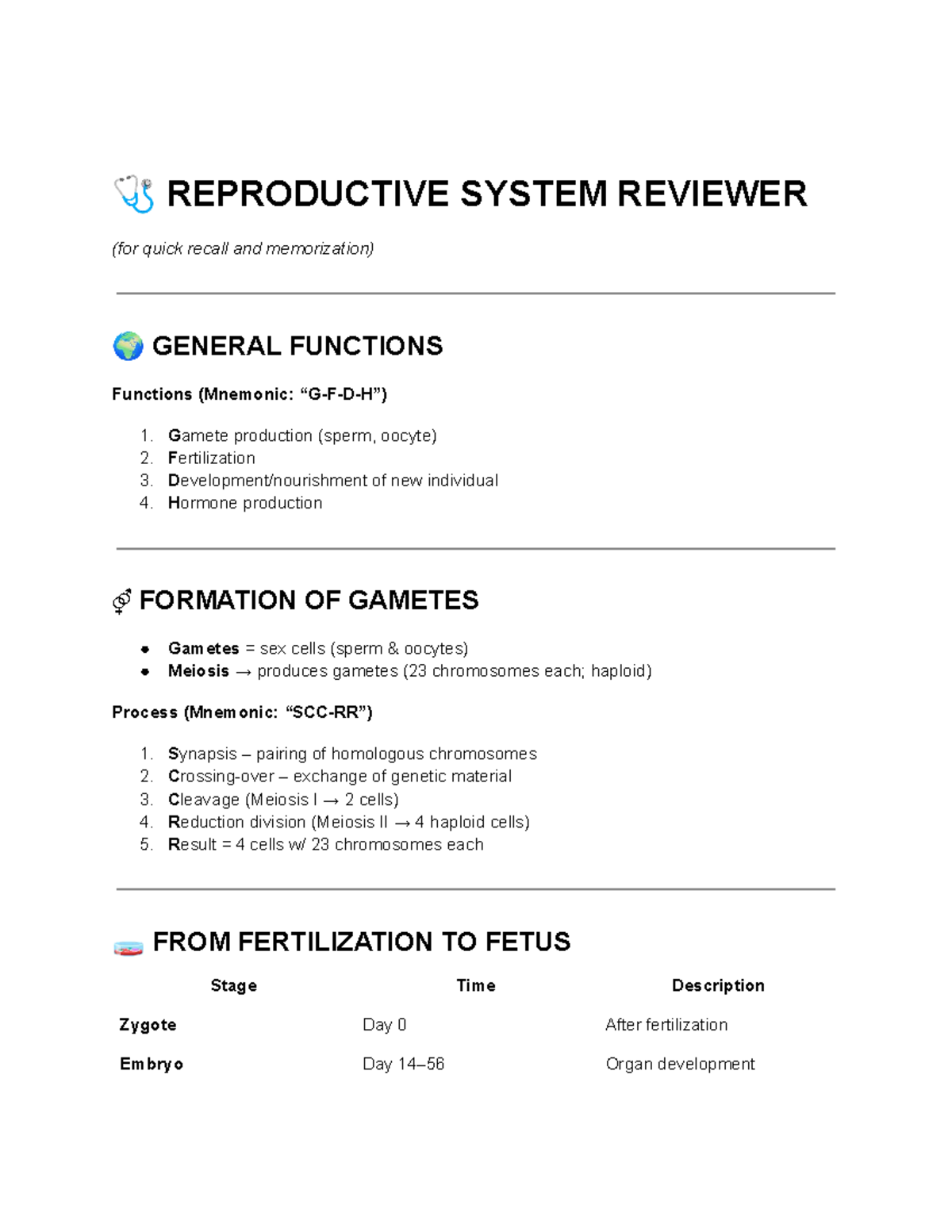 Reproductive System Review (Final Exam Study Guide) - Studocu