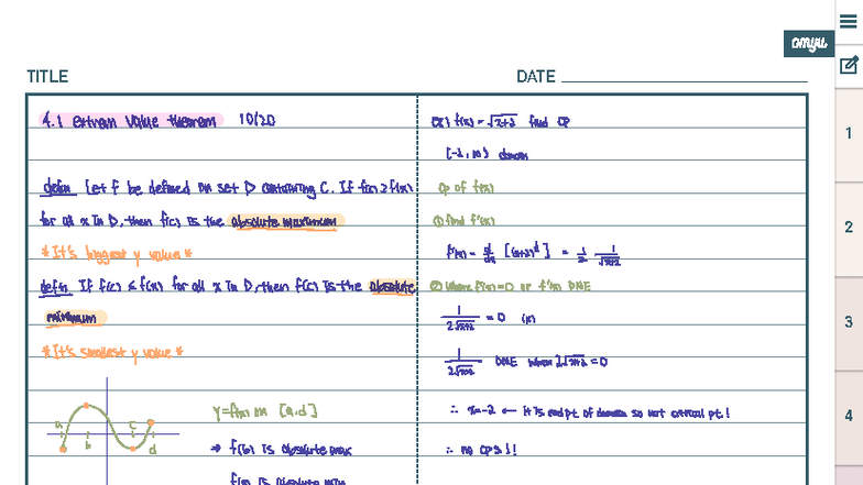 Calc 1 Exam 3 Notes: Extreme Value Theorem & Local Extrema - Studocu