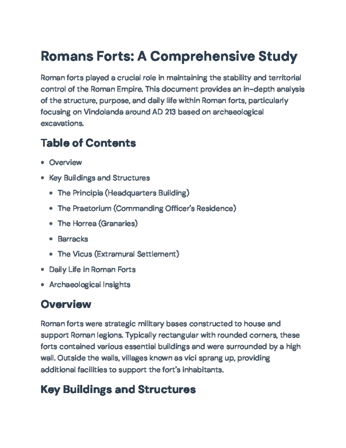Roman Forts: An In-Depth Study of Structure and Daily Life (HIST101 ...