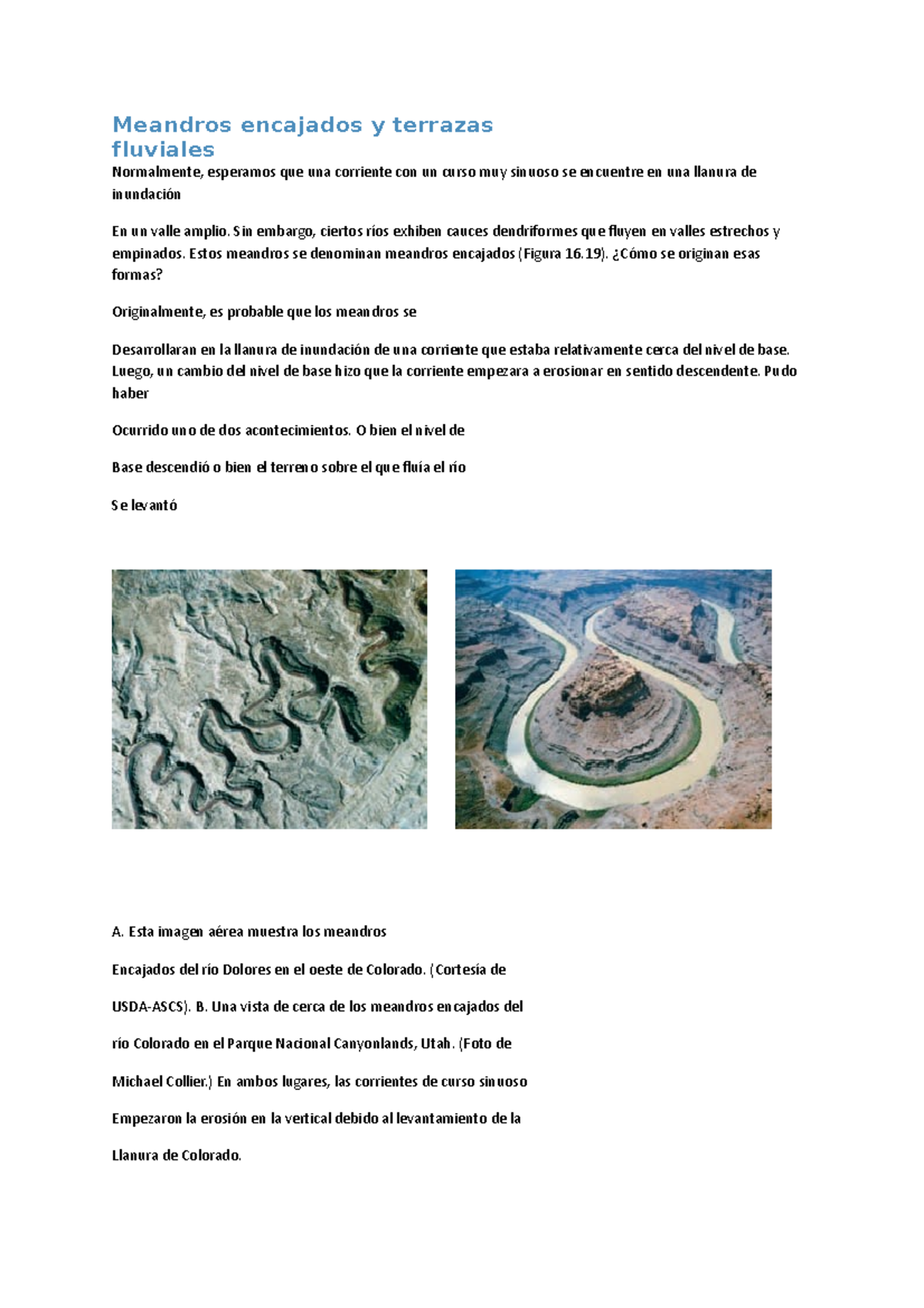 Meandros encajados y terrazas - Meandros encajados y terrazas fluviales ...