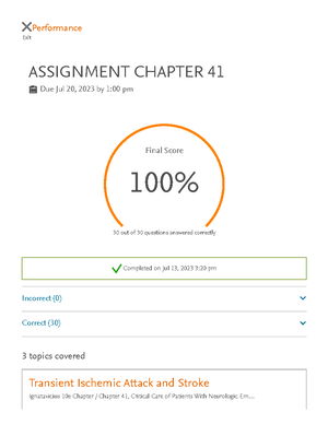 Elsevier Adaptive Quizzing - Quiz performance - Exit Performance Chapter 50 Quiz Due May 18 ...