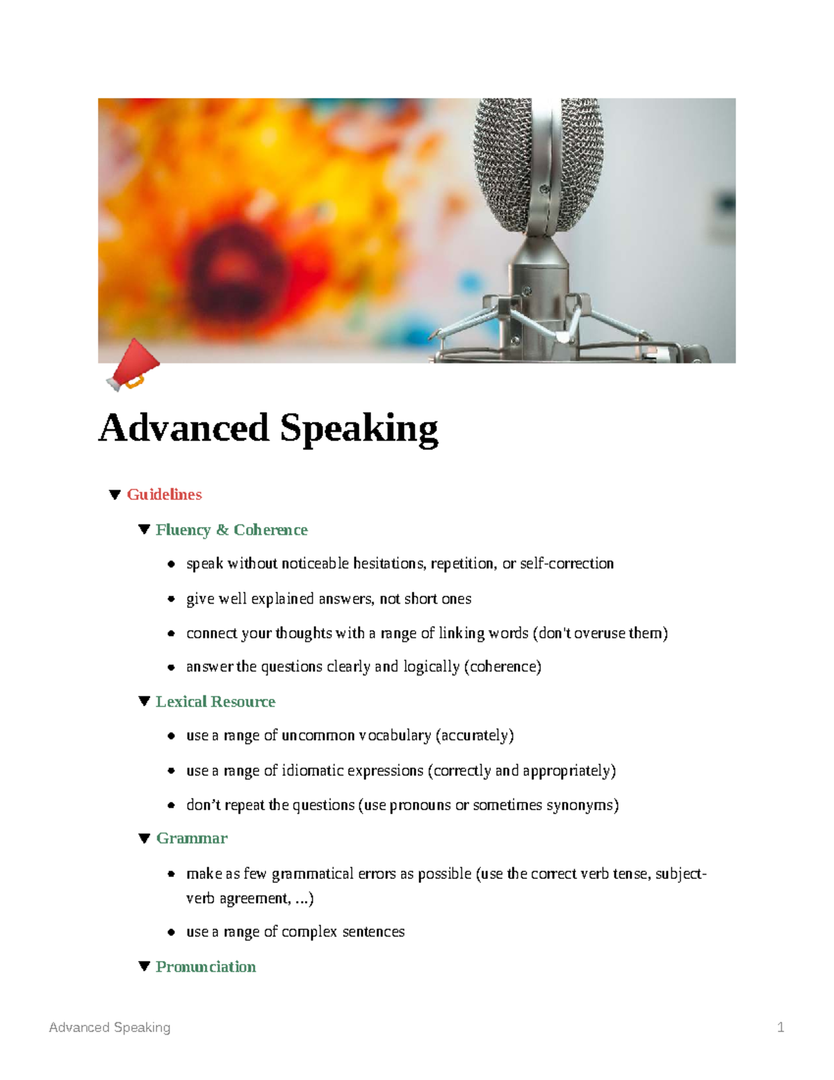 Advanced Speaking Guidelines - 123: Fluency, Coherence, and Lexical ...