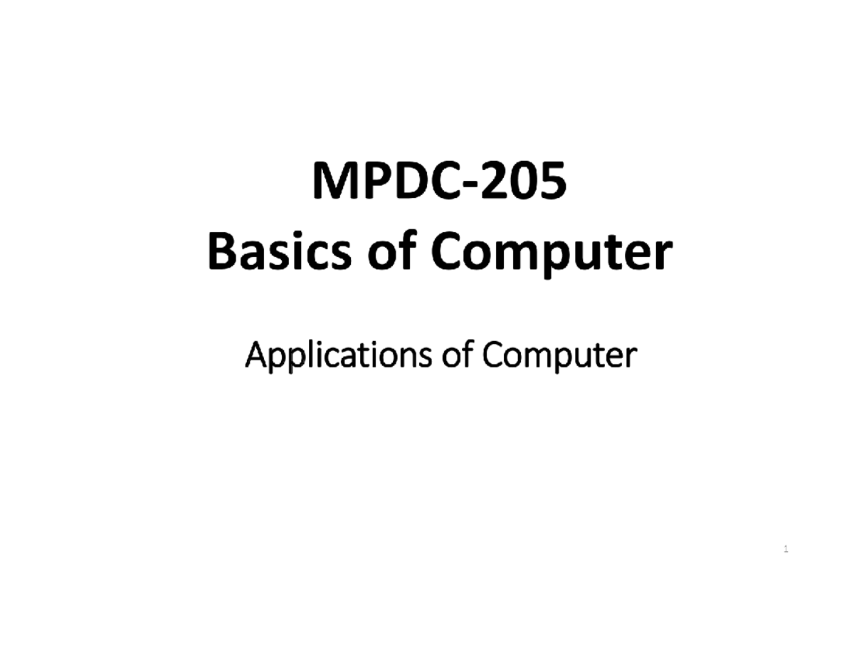 Basics of Computer Applications (COMP 1) - Key Concepts and Components ...