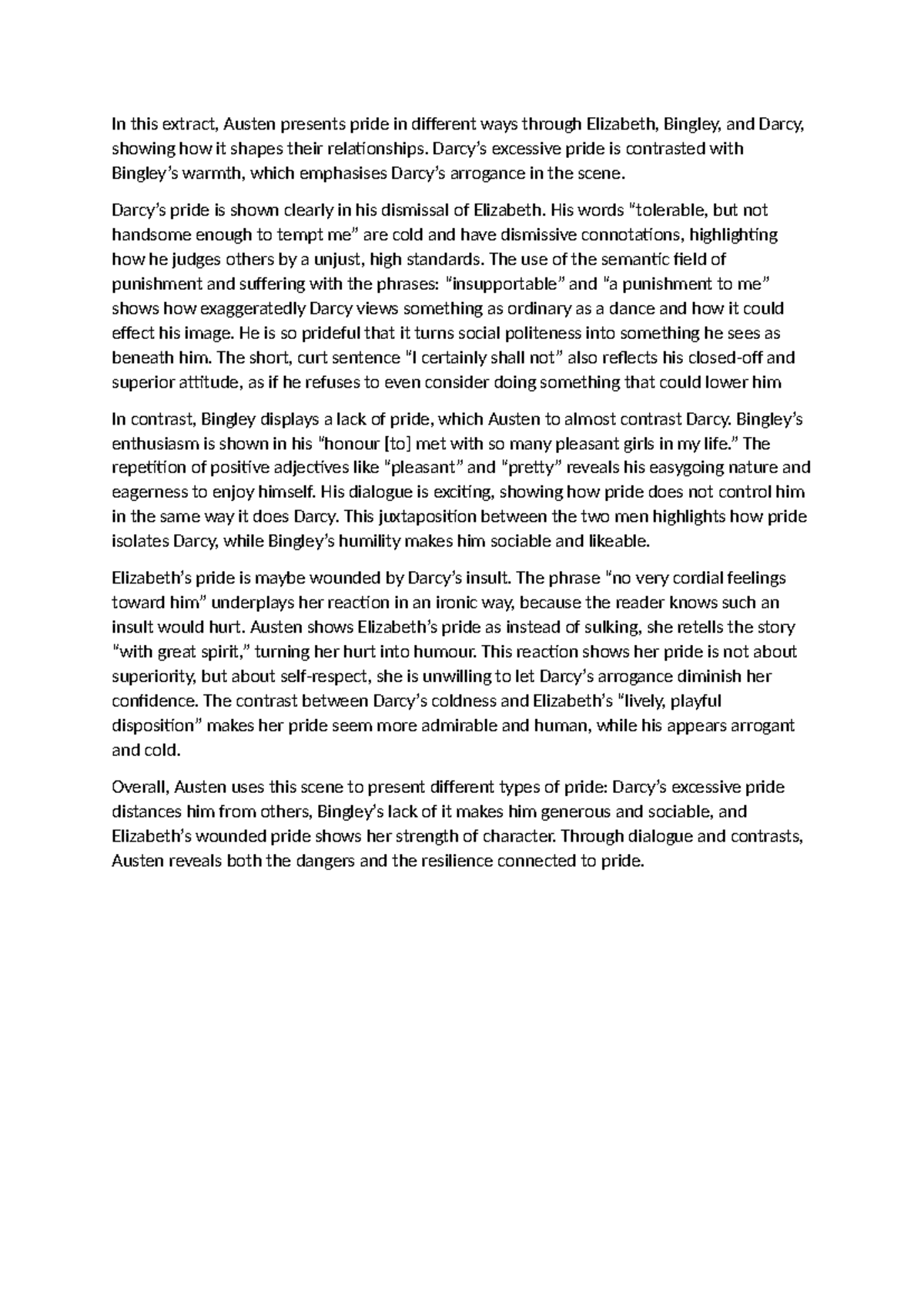 Pride and Relationships in Austen's Works: An Essay Analysis - Studocu