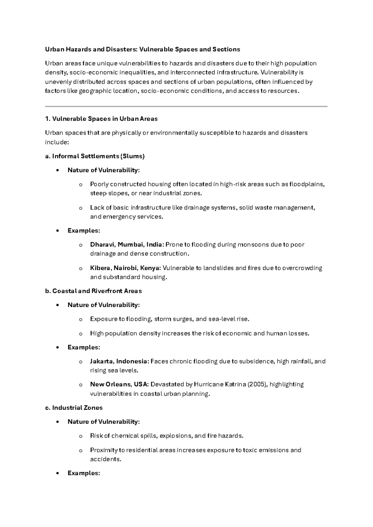 Urban Hazards and Disasters vulnerable section and spaces - Urban ...