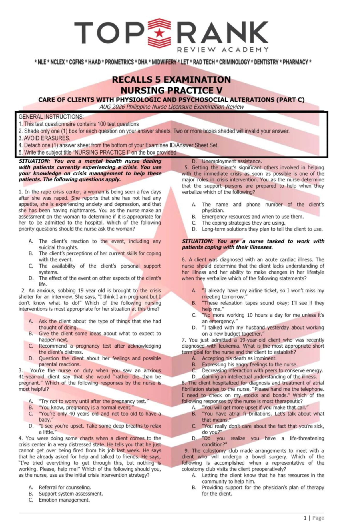 NLE NCLEX Review: Crisis Intervention & Nursing Practice Exam Questions ...