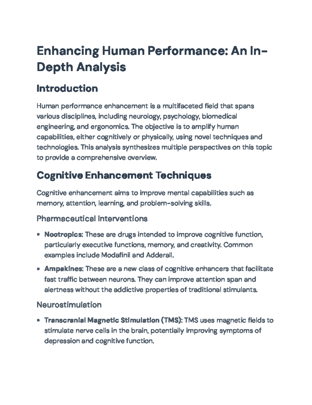 Human Performance Enhancement: Techniques, Ethics, and Future Trends ...