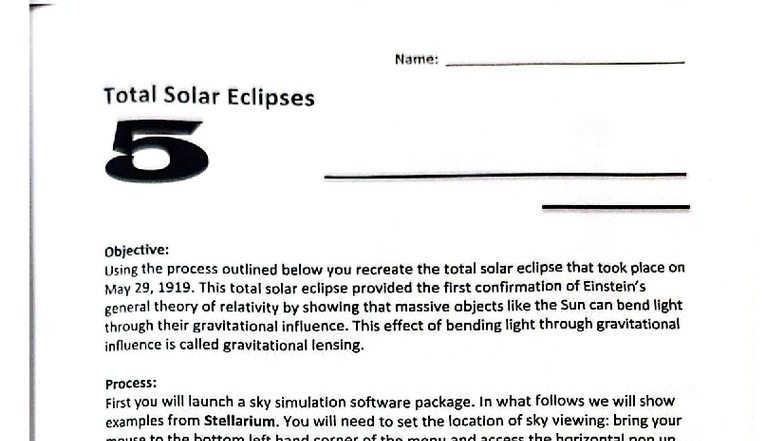 Lab 8 Activity: Total Solar Eclipses & Gravitational Lensing - Studocu