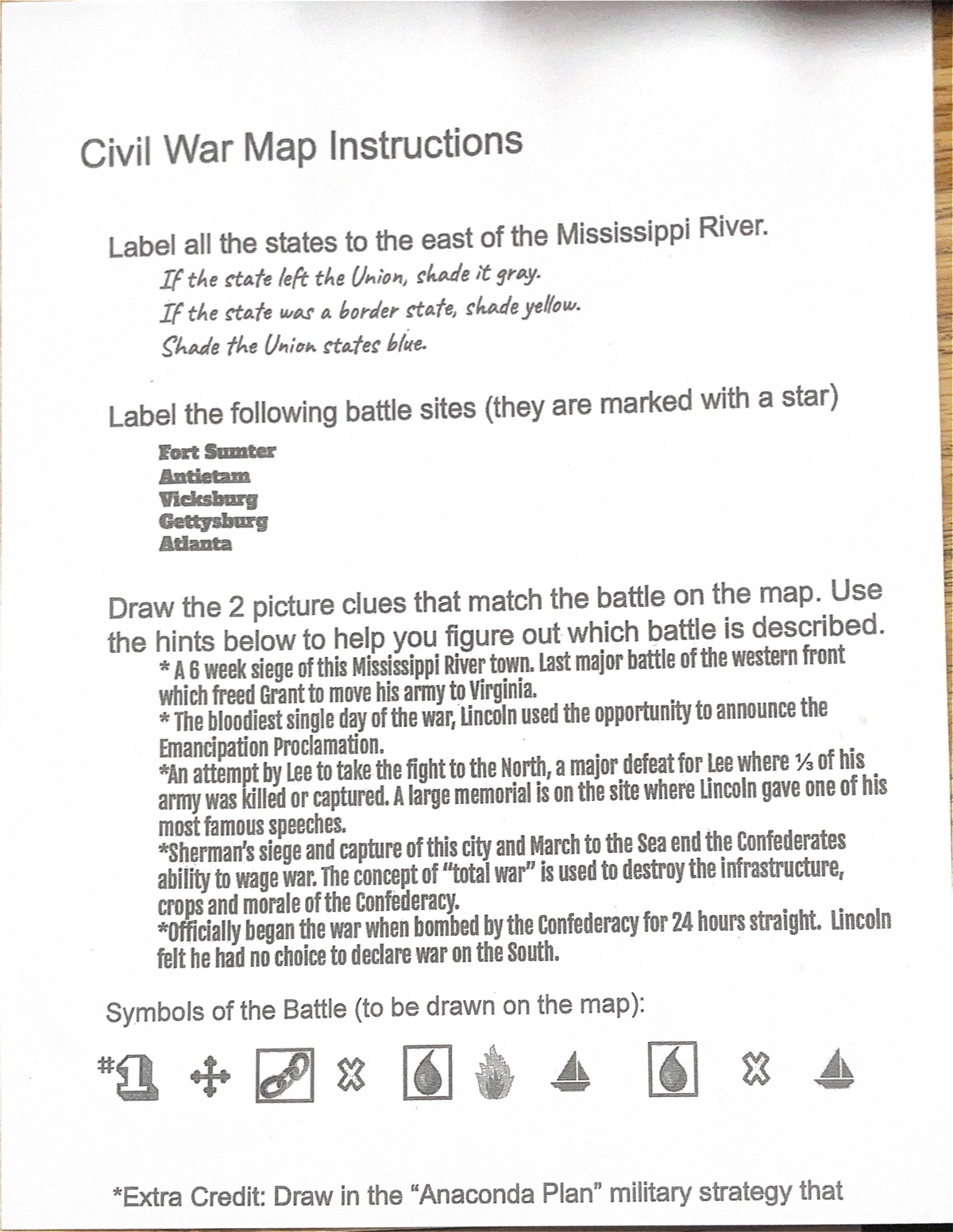 Civil War Map Instructions: Label States & Battle Sites - Studocu