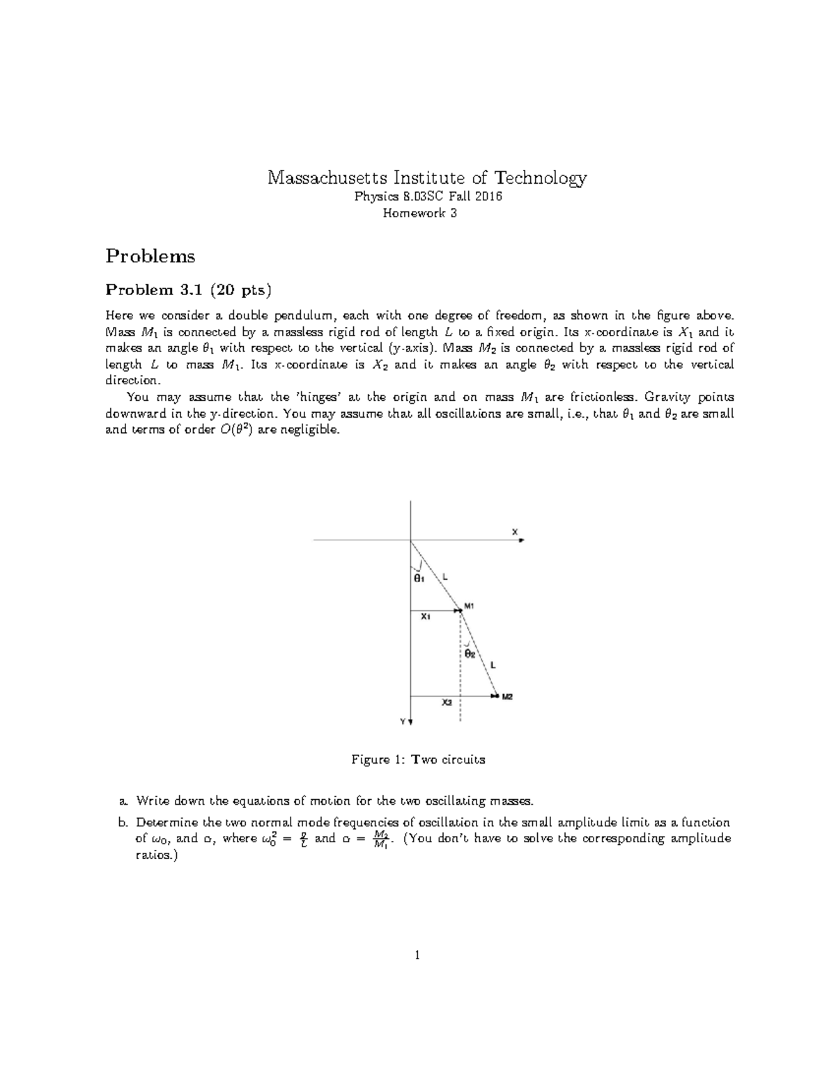 MIT 8.03SC Fall 2016 Homework 3: Double Pendulum & LC Circuits - Studocu
