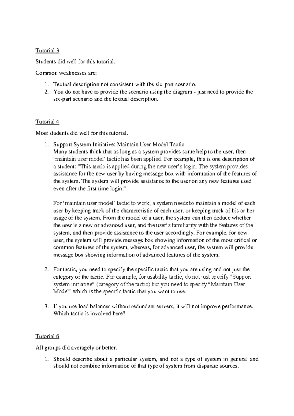 General Comment on Tutorials and Assignment - Tutorial 3 Students did ...