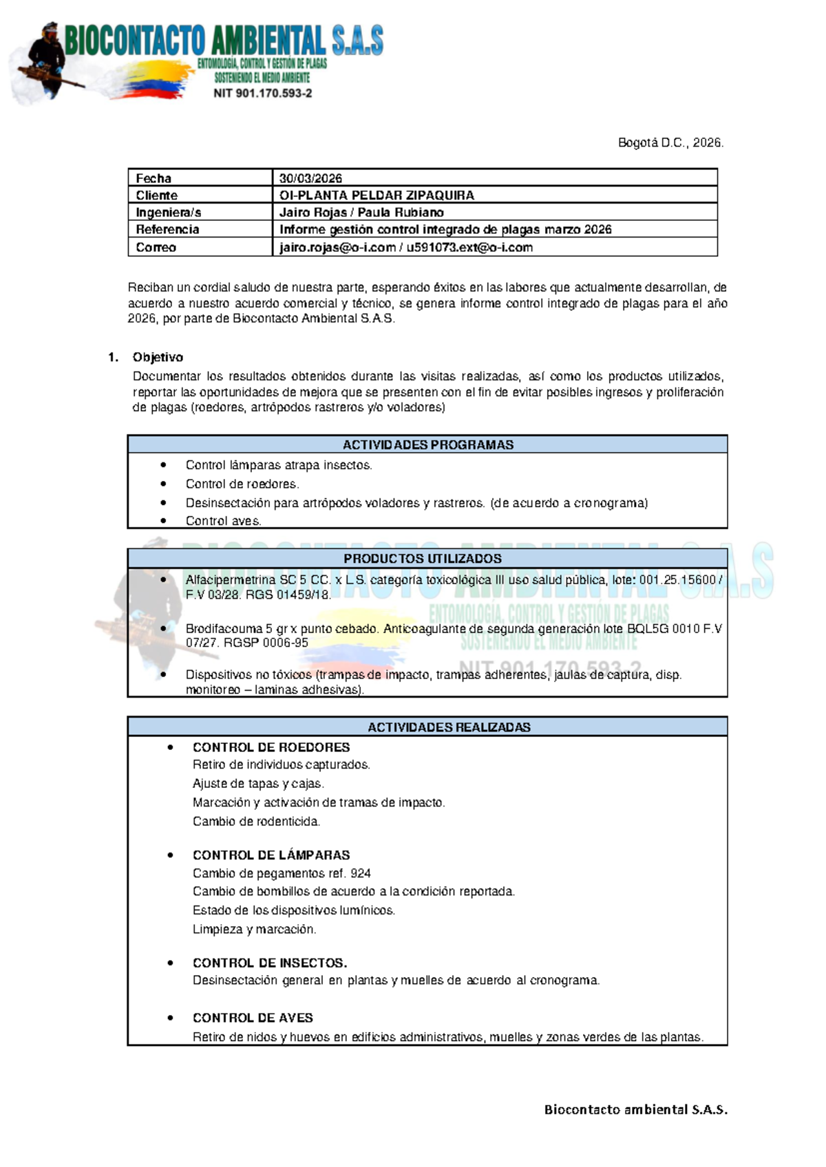 Informe de Gestión Control Integrado de Plagas 2026 - PELDAR - Studocu