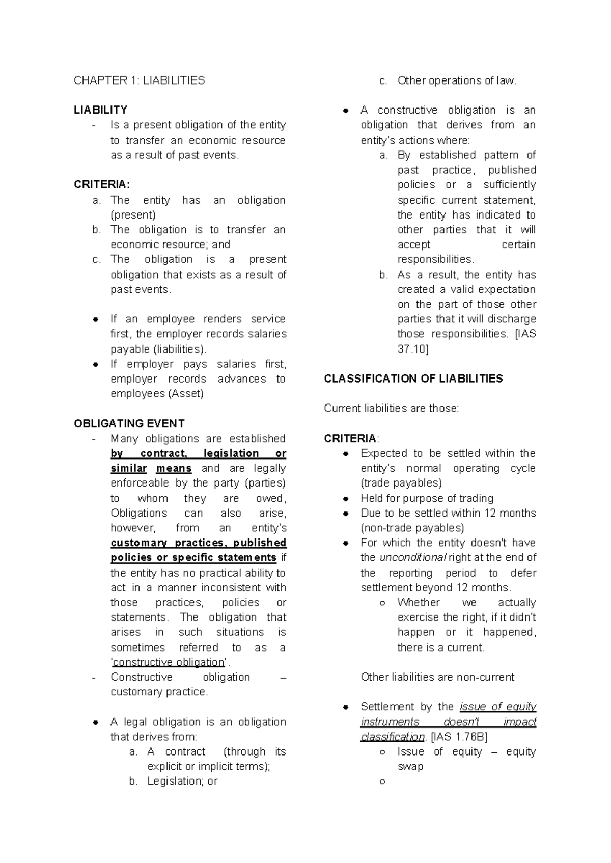 Intacc 2 CHAPTER 1, CHAPTER 3, AND CHAPTER 7 - CHAPTER 1: LIABILITIES LIABILITY Is a present ...