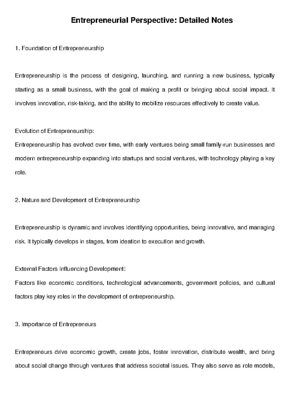 ENTR 101: Detailed Notes on Entrepreneurial Perspective and Foundations ...