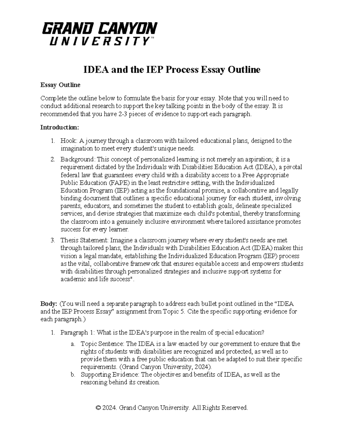 SPD-200 RS T1 IDEA and IEP Process Essay Outline Guide - Studocu