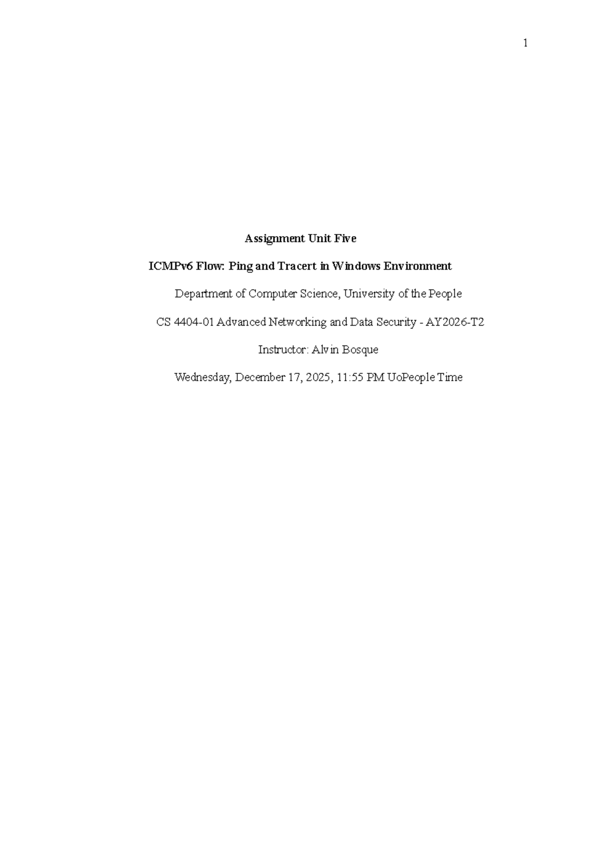 Unit 5 Assignment: ICMPv6 Flow Analysis - Ping & Tracert in Windows ...
