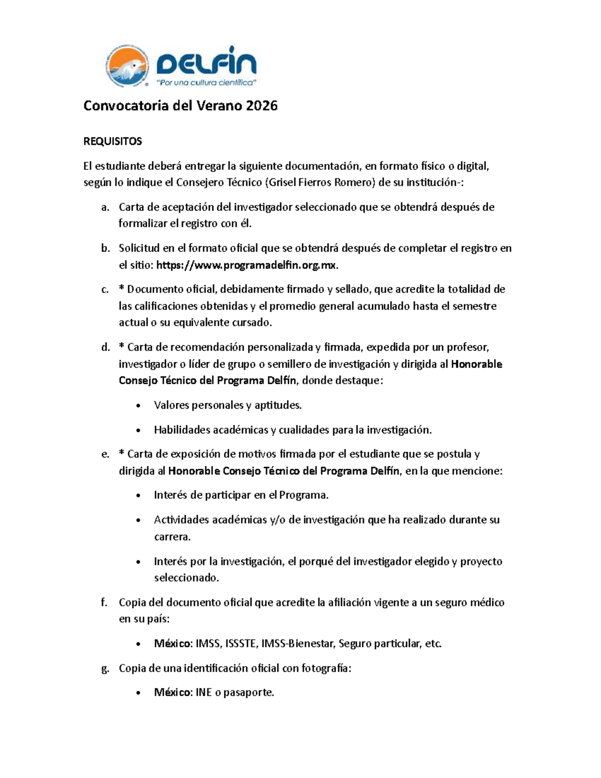 Convocatoria Programa Delfín Verano 2026 - Requisitos y Lineamientos ...