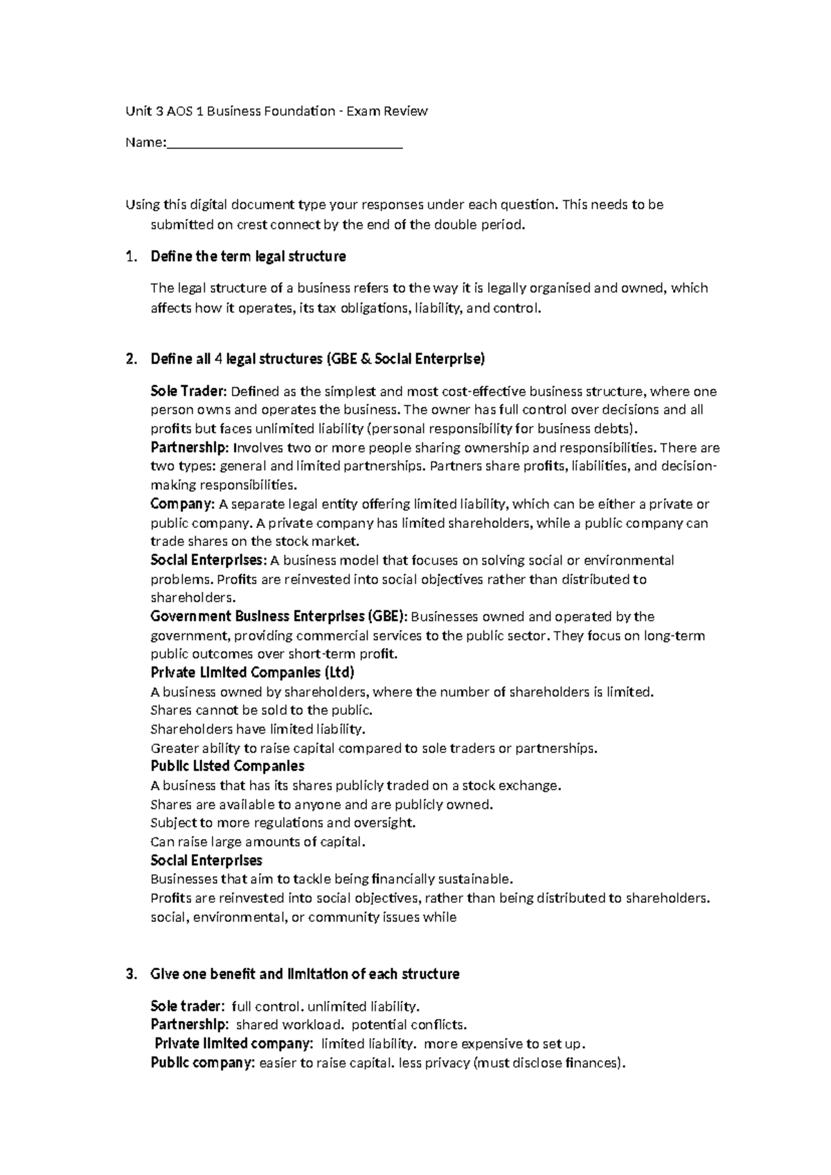 Unit 3 AOS 1 Business Foundation Exam Revision Guide - Studocu
