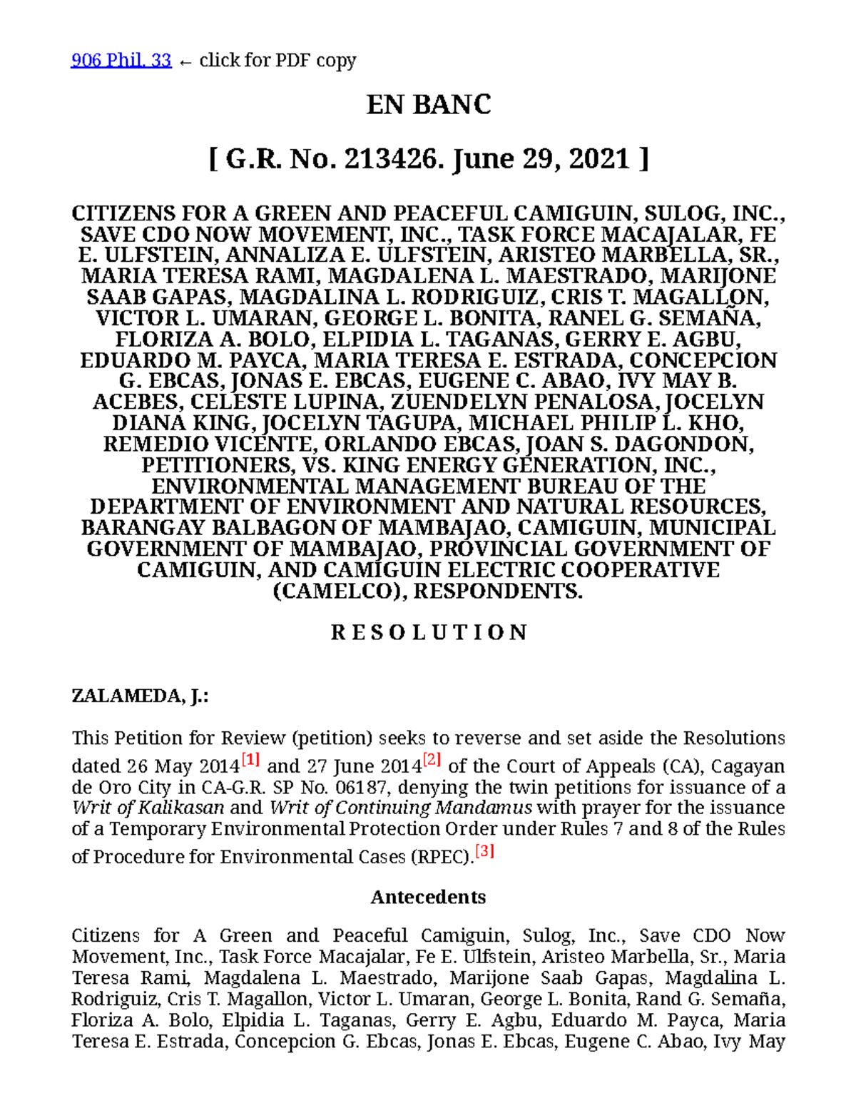 G.R. No. 213426: Citizens for a Green and Peaceful Camiguin vs. King ...