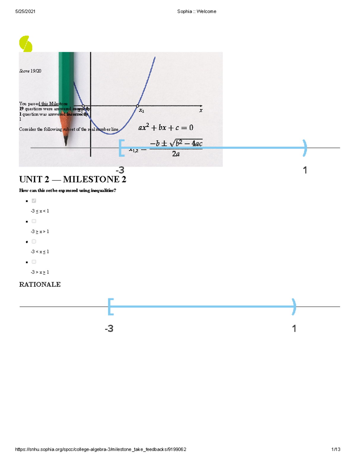 Sophia College Algebra Milestone 2 Review and Problem Solutions - Studocu