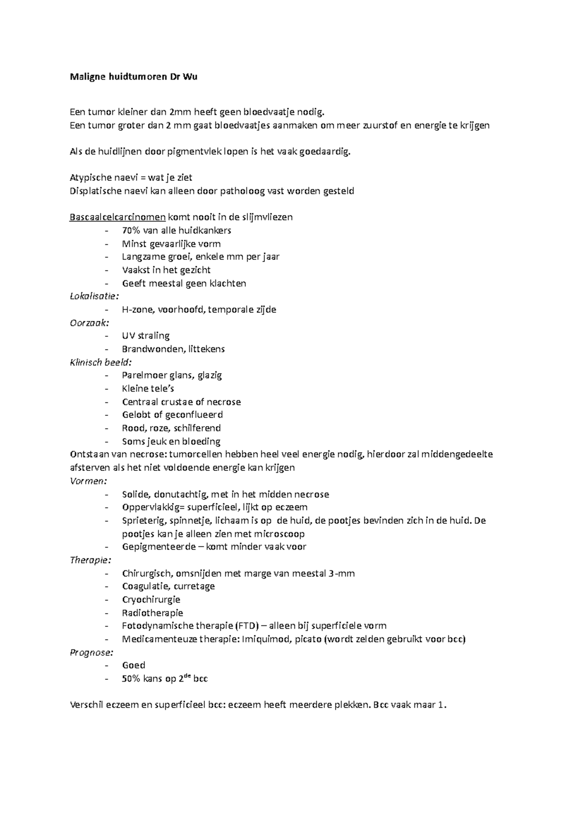 Maligne Huidtumoren - Dr. Wu's Overzicht van Huidkanker Types - Studeersnel