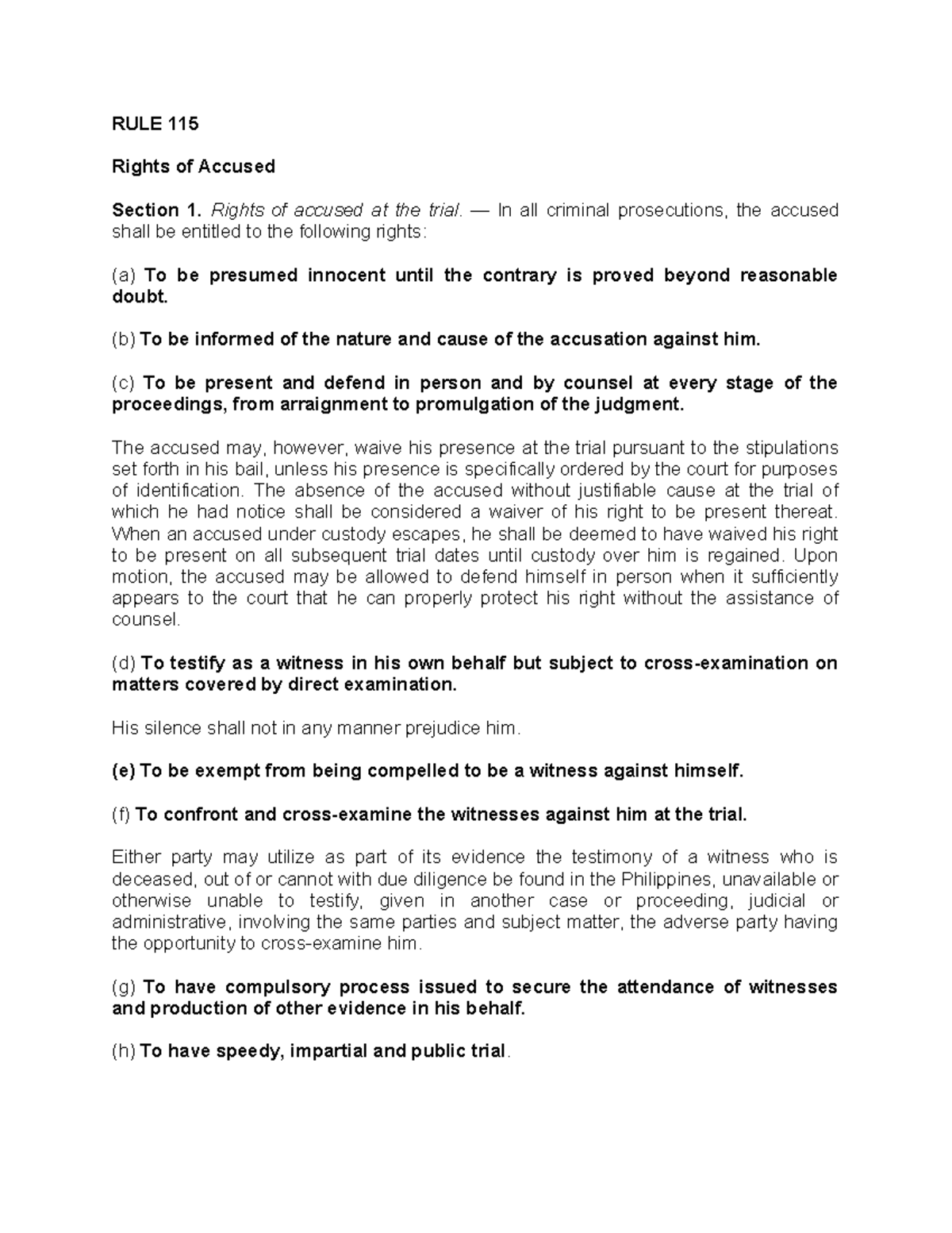 RULE 115 - Summary Criminal Procedure - RULE 115 Rights of Accused ...