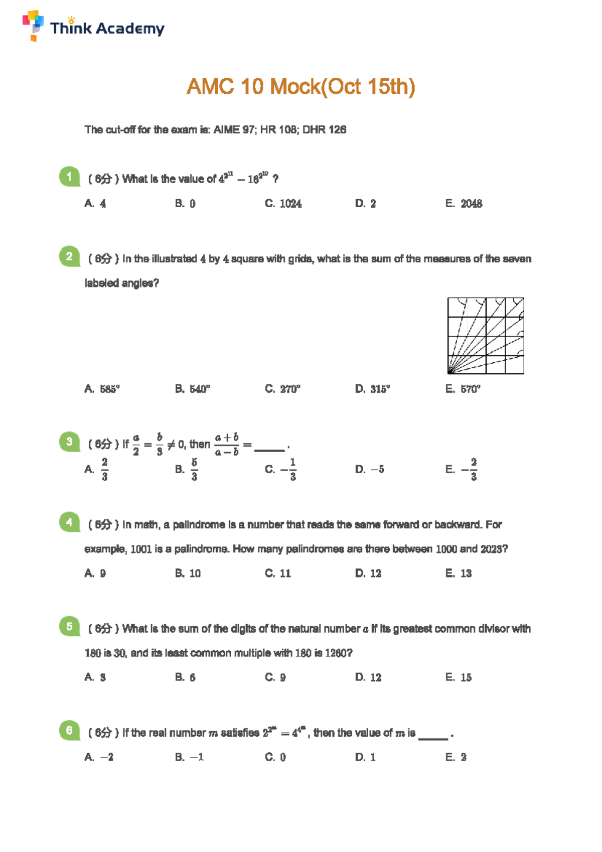 AMC 10 Mock Exam Problems (Oct 15th) - Studocu