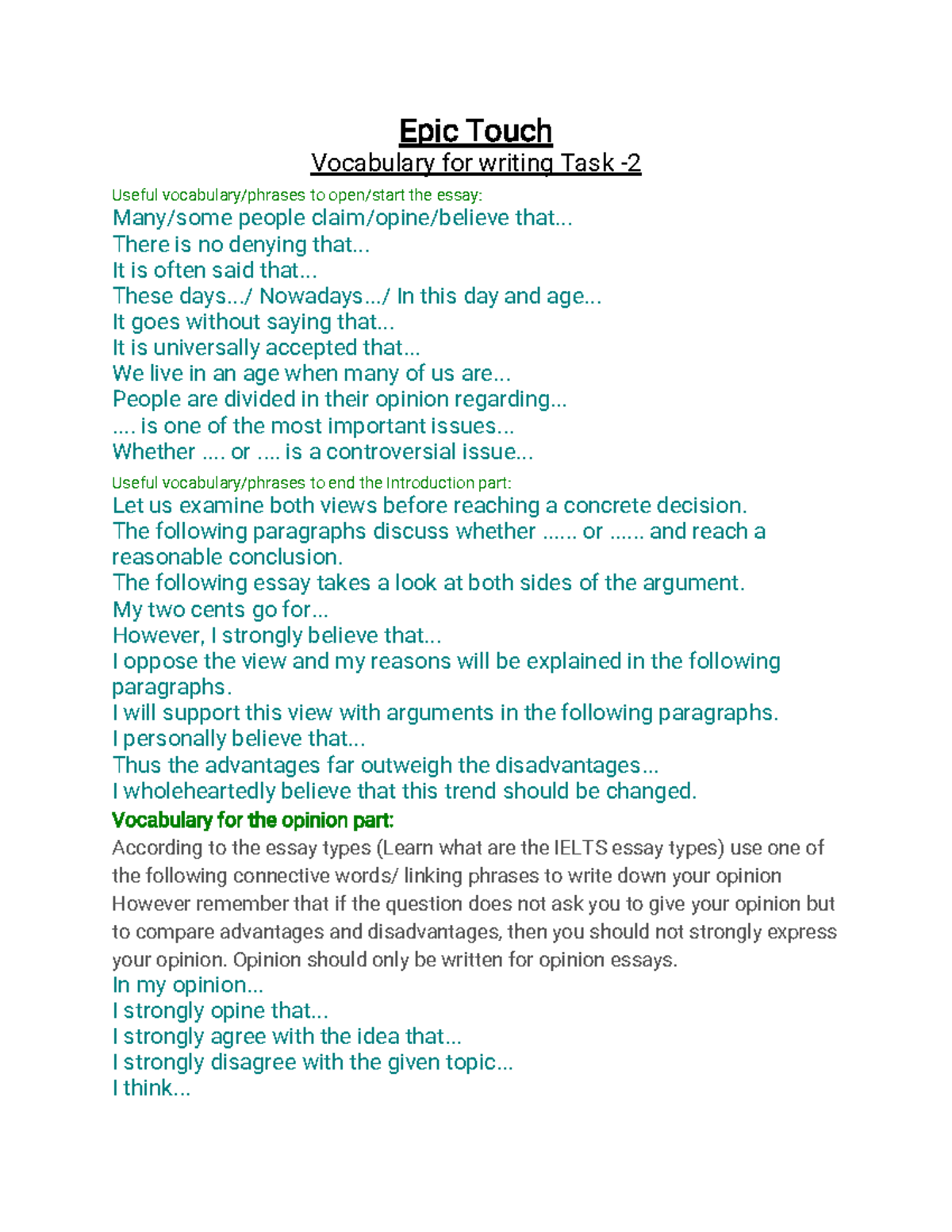 Writing Task 2 Vocabulary Notes for IELTS Preparation - Studocu