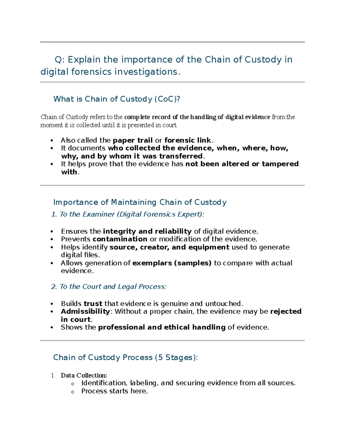 Unit 4-1: Importance of Chain of Custody in Digital Forensics - Studocu