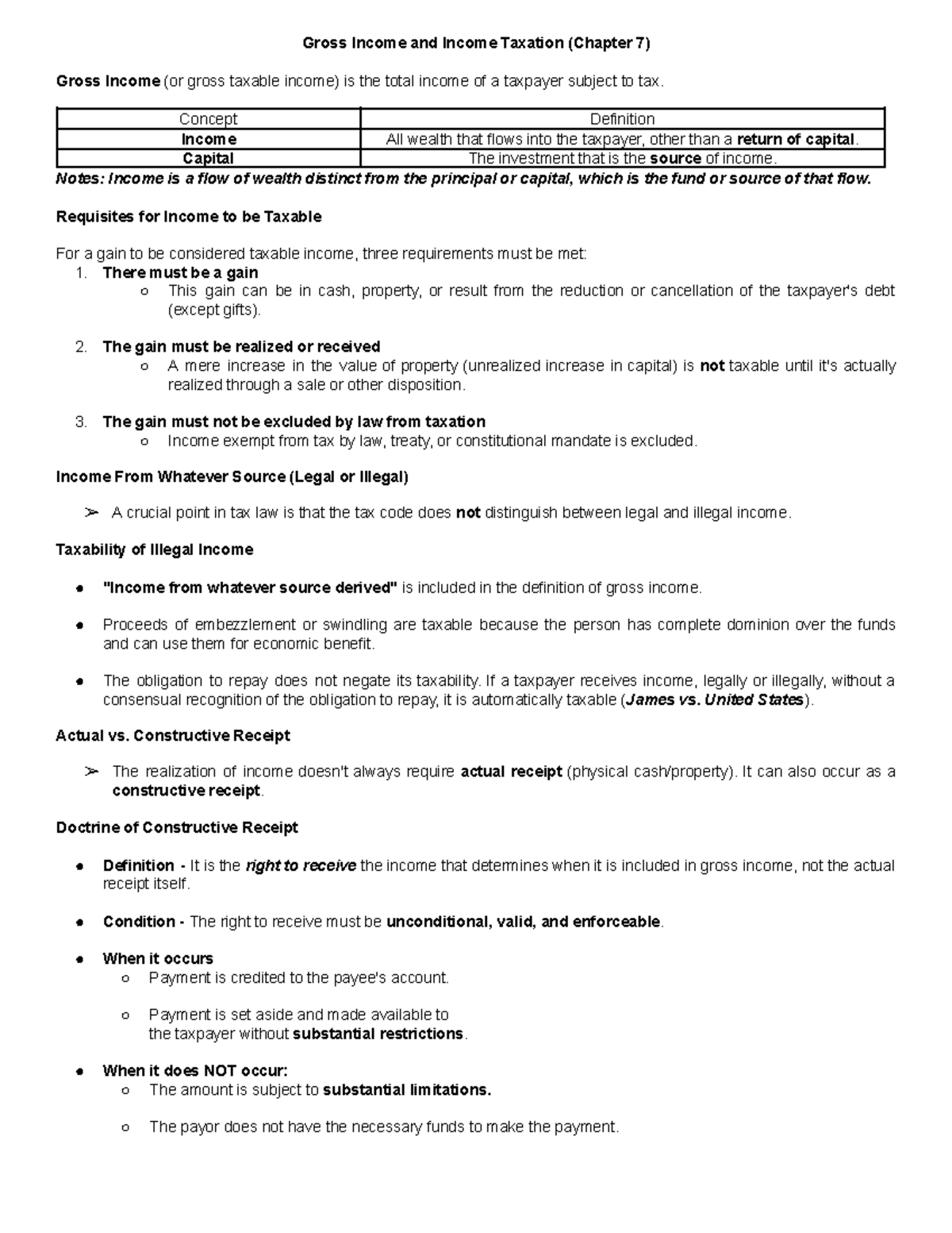 Income Taxation Notes (Incometax) - Chapter 7: Gross Income - Studocu