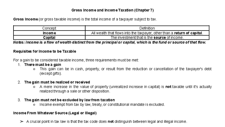 Income Taxation Notes (Incometax) - Chapter 7: Gross Income - Studocu
