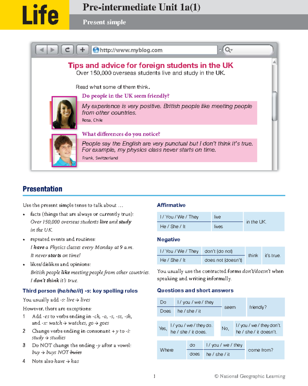 Life Units 1 and 2: Present Simple Tense Guide for Students - Studocu