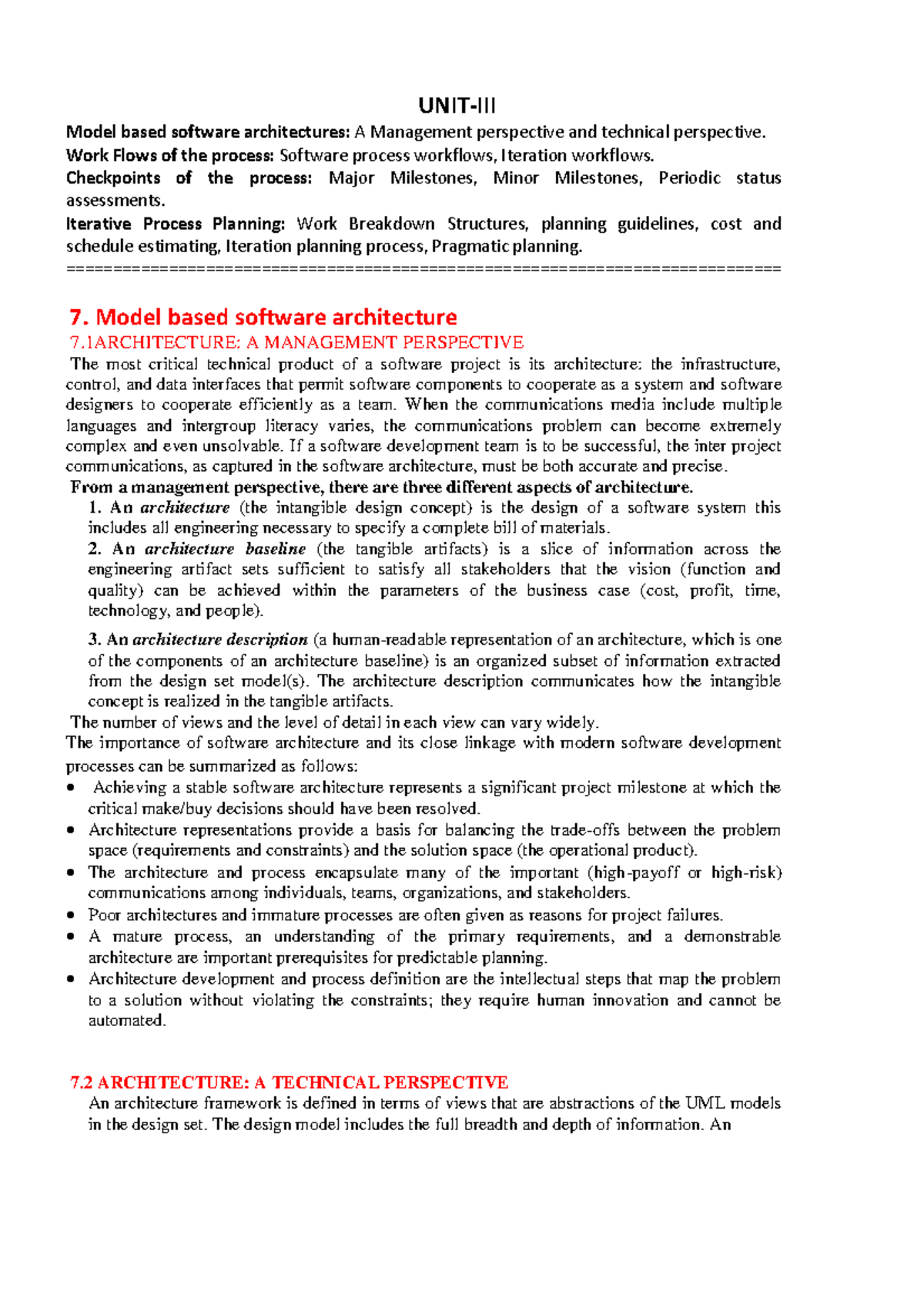 SPM Notes: Model-Based Software Architectures (Unit III) - Studocu