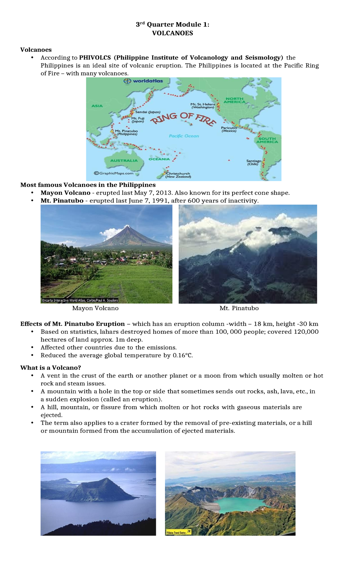 3rd Quarter Module 1: Lecture on Volcanoes in the Philippines - Studocu
