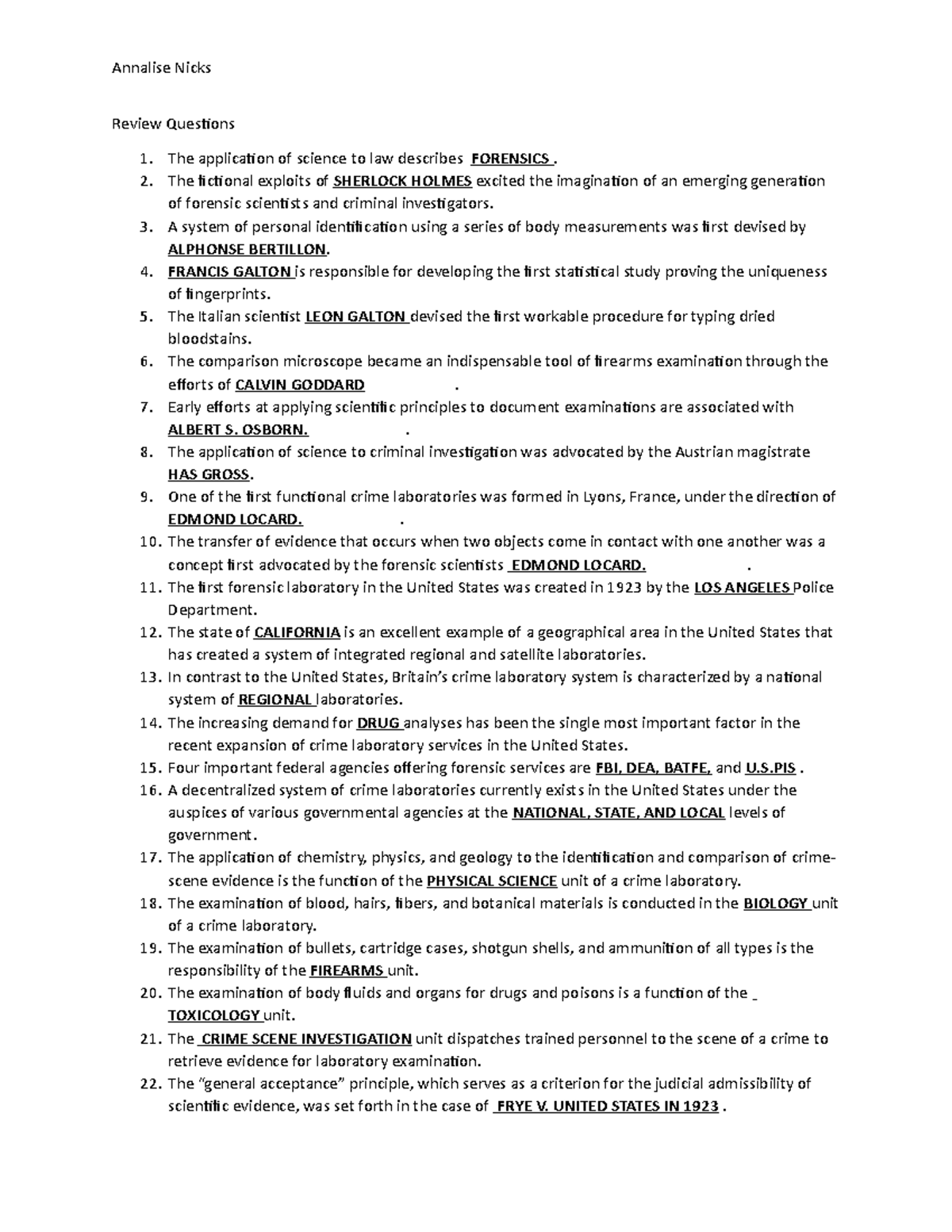 Chapter 1 Review Questions - Forensic Science Overview - Studocu