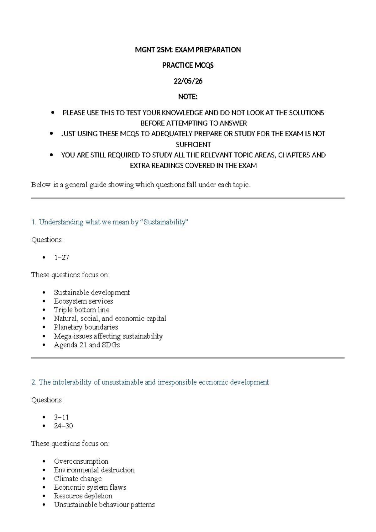Final Exam Prep for MGNT 2SM: MCQs and Study Guide - Studocu