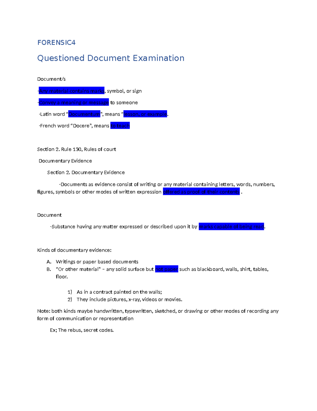 Forensic 4 - Reviewer - FORENSIC Questioned Document Examination ...