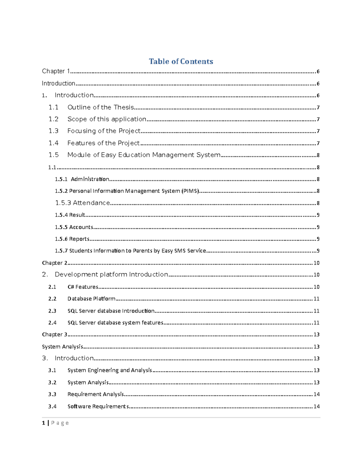 School Management System Project Documen - Table of Contents Chapter ...