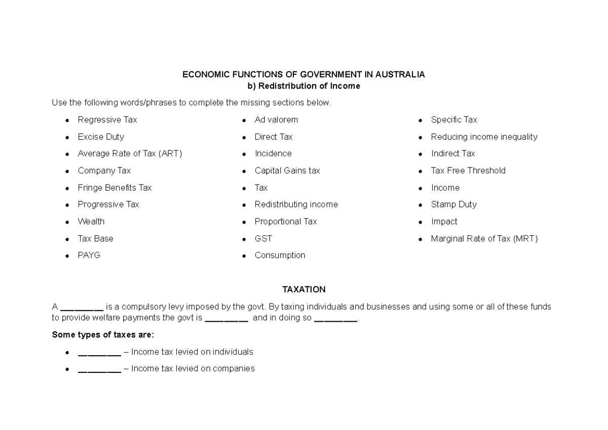 Economic Functions of Government: Resource Reallocation & Taxation ...