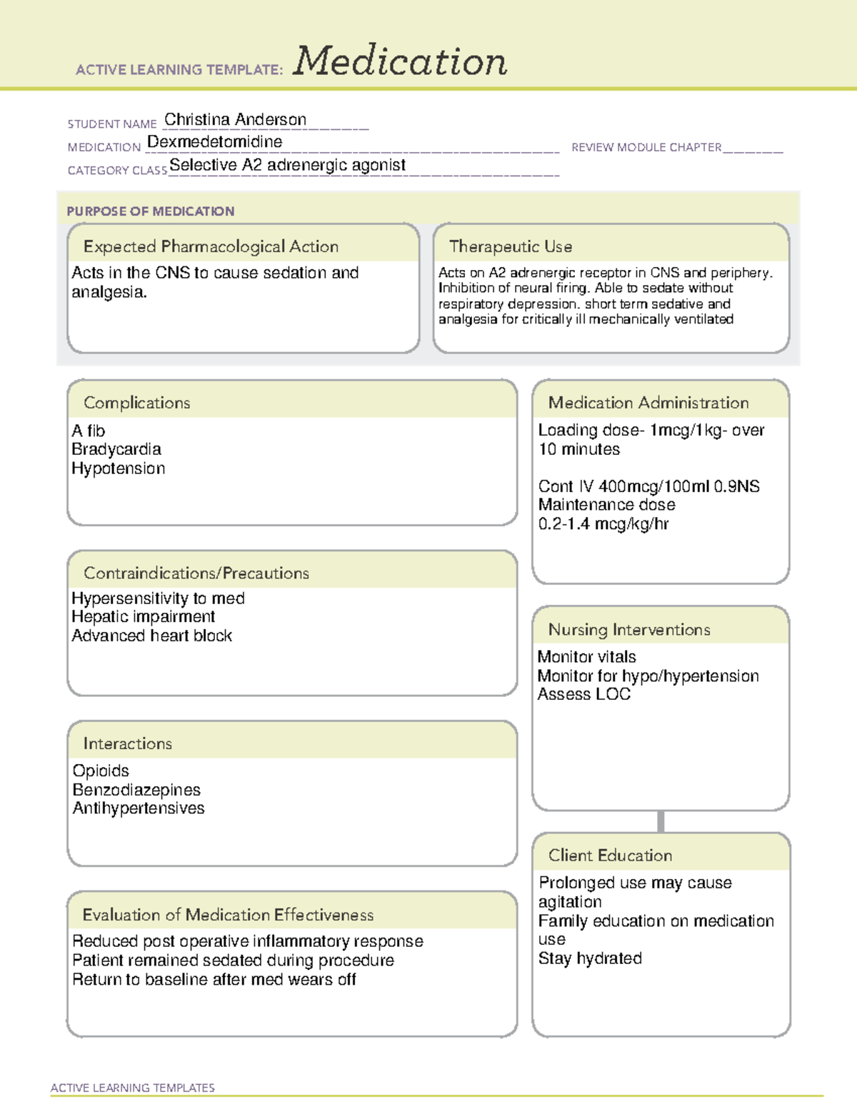 ACTIVE LEARNING TEMPLATE: Dexmedetomidine Review Module - Studocu