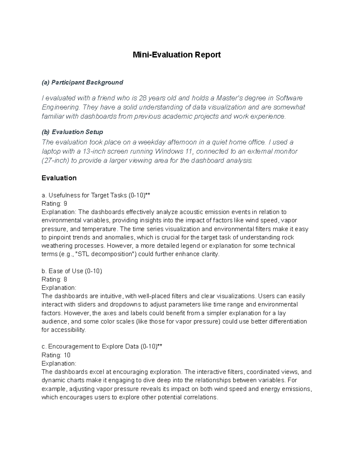 Mini-Evaluation Report on Dashboard Usability and Effectiveness - Studocu