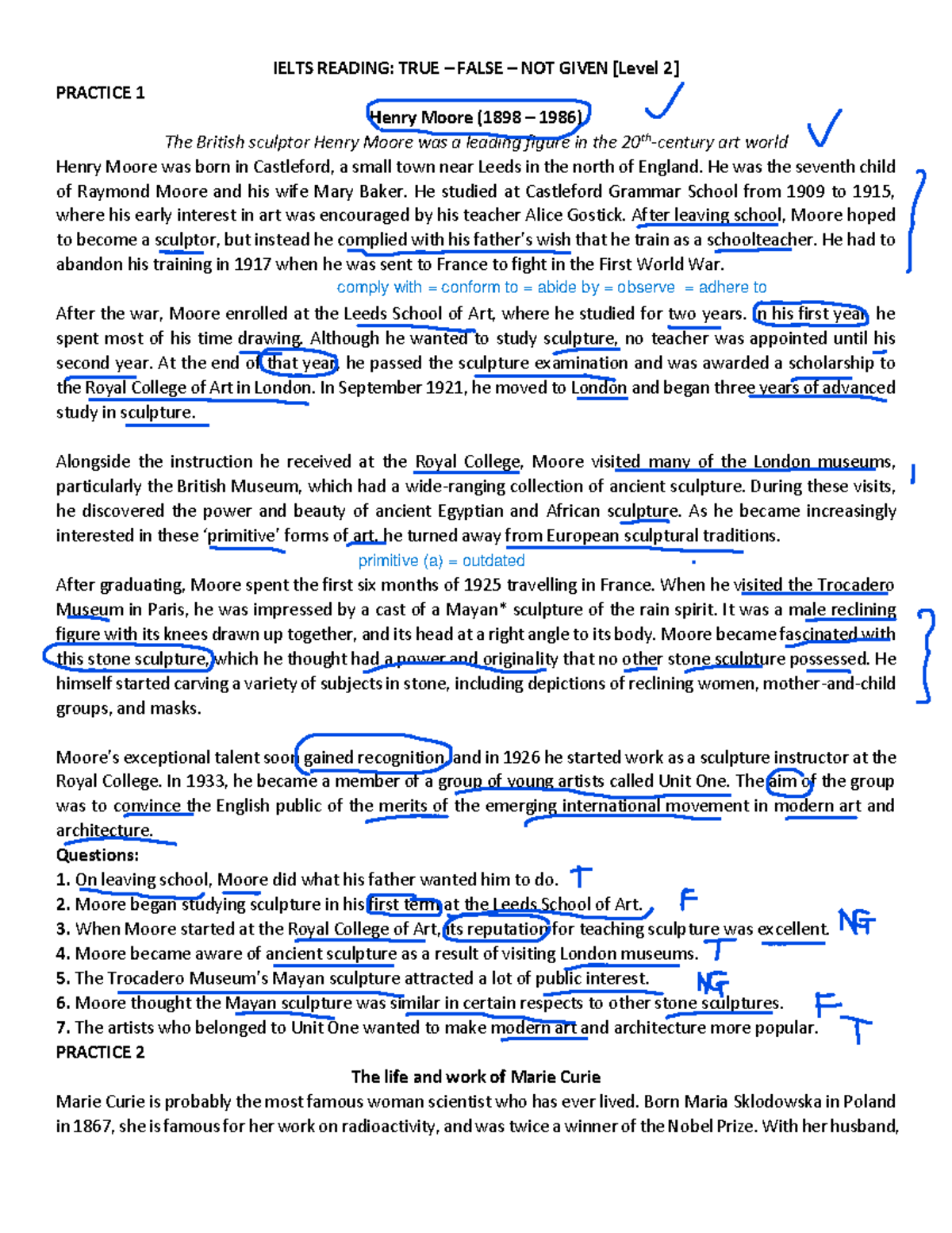 IELTS Reading True, False, Not Given Practice Exercises [Level 2] - Studocu