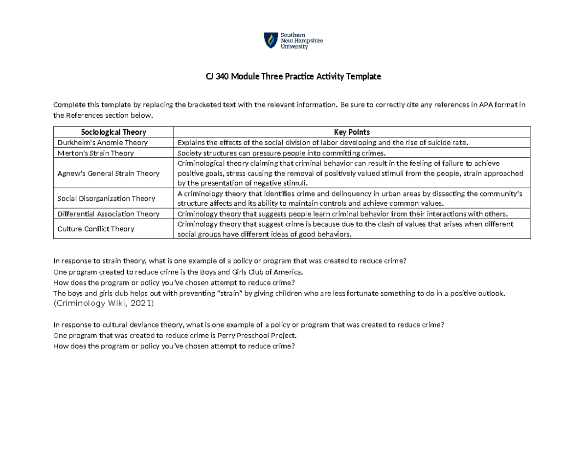 CJ 340 Module Three Practice Activity Template - CJ 340 Module Three ...