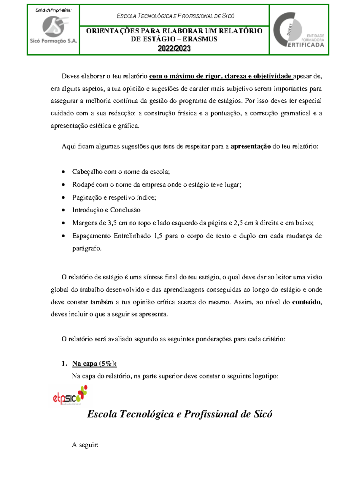 Elaboração do Relatório de Estágio Erasmus: Orientações e Diretrizes ...