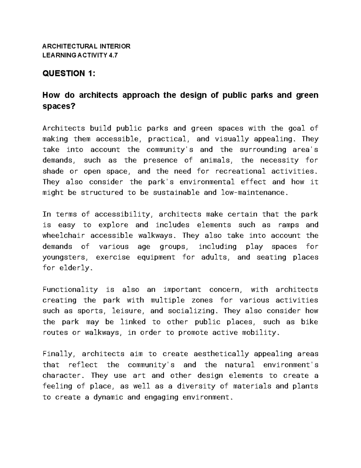 Learning Activity 4.7 Architectural Interior - ARCHITECTURAL INTERIOR ...