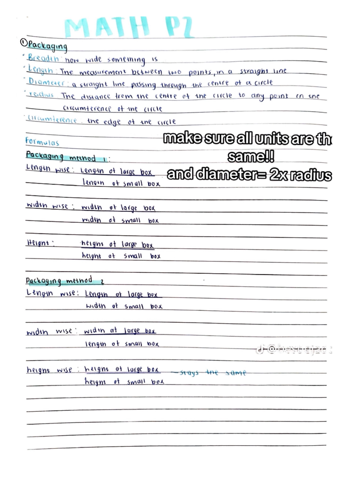 Maths lit notes - MATH I Packaging Breadth how wide something IS Length ...