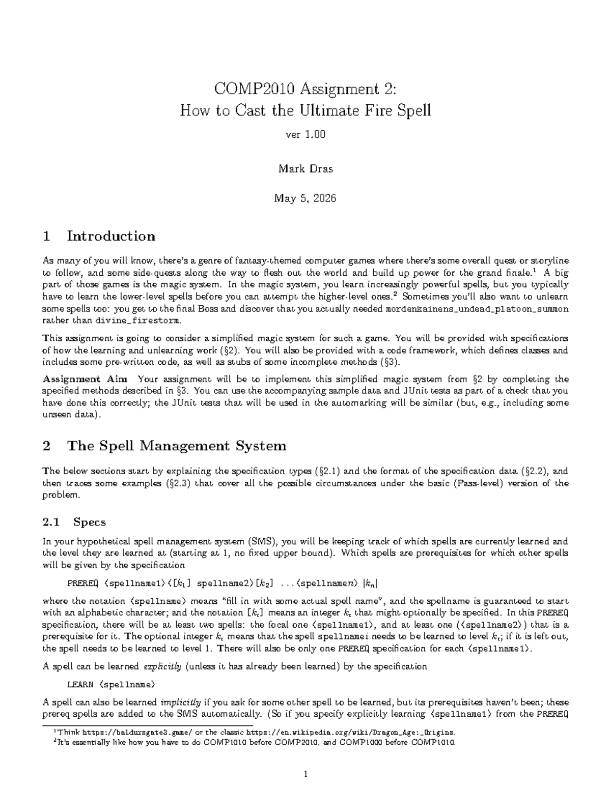 COMP2010 Assignment 2: Implementing a Simplified Magic System - Studocu