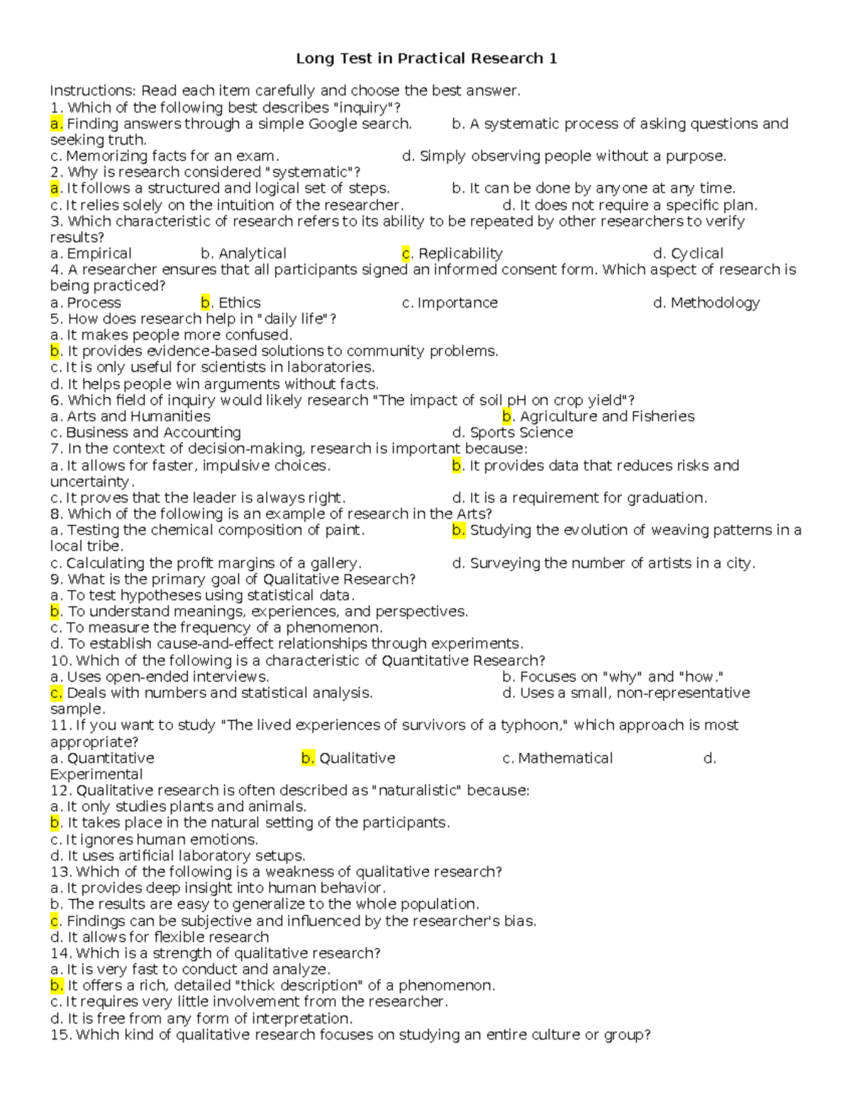 Long Test in Practical Research 1: Key Concepts and Questions - Studocu